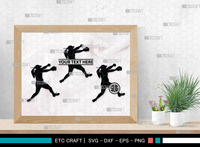 Softball Monogram, Softball Silhouette, Softball SVG, Softball Player ...