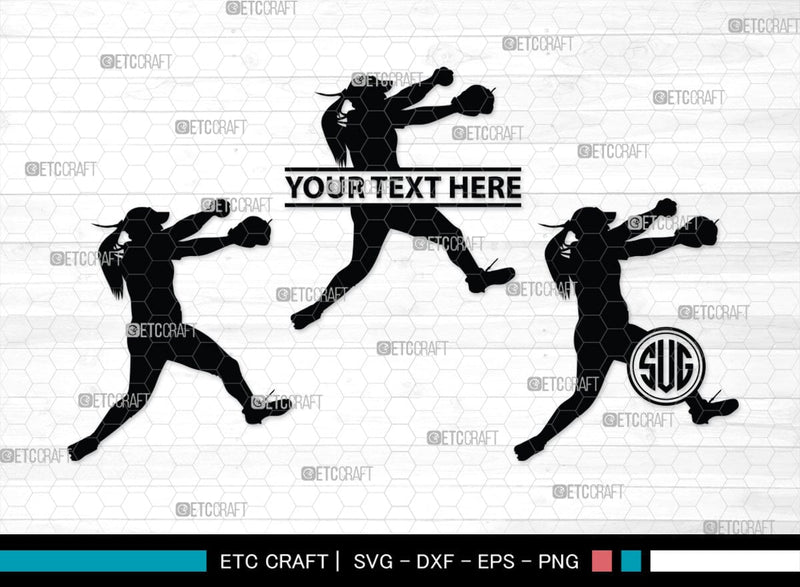 Softball Monogram, Softball Silhouette, Softball SVG, Softball Player ...