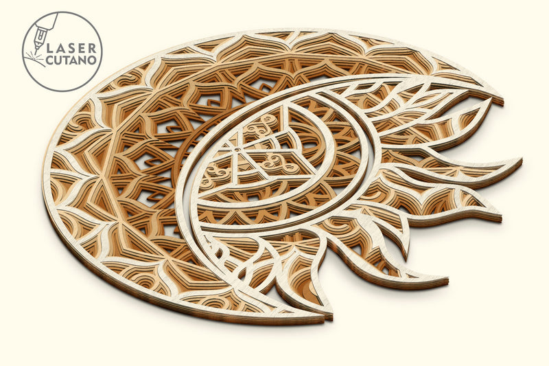 Solar Eclipse Laser Cut Wood Wall Art Sun and Moon - So Fontsy