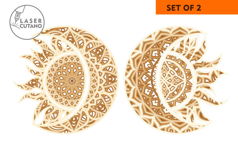 Solar Eclipse Laser Cut Wood Wall Art Sun and Moon - So Fontsy