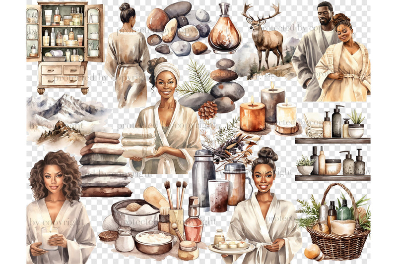 Spa Day Clipart | Black Girl Clipart PNG - So Fontsy
