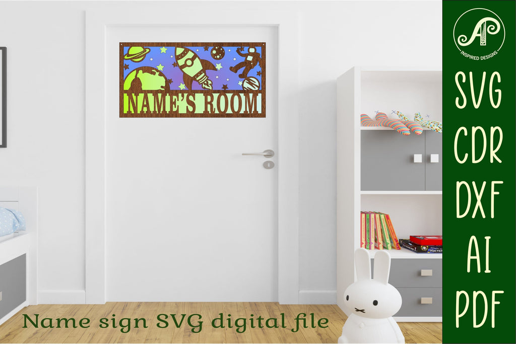 Space scene name sign SVG 3 layer laser cut template - So Fontsy