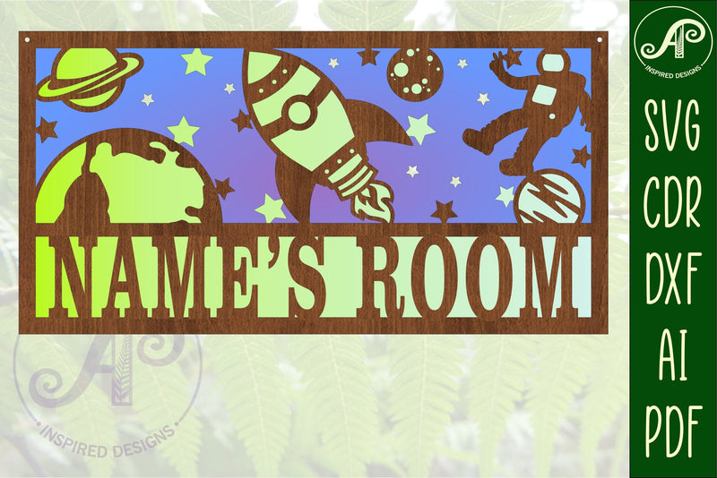 Space scene name sign SVG 3 layer laser cut template - So Fontsy