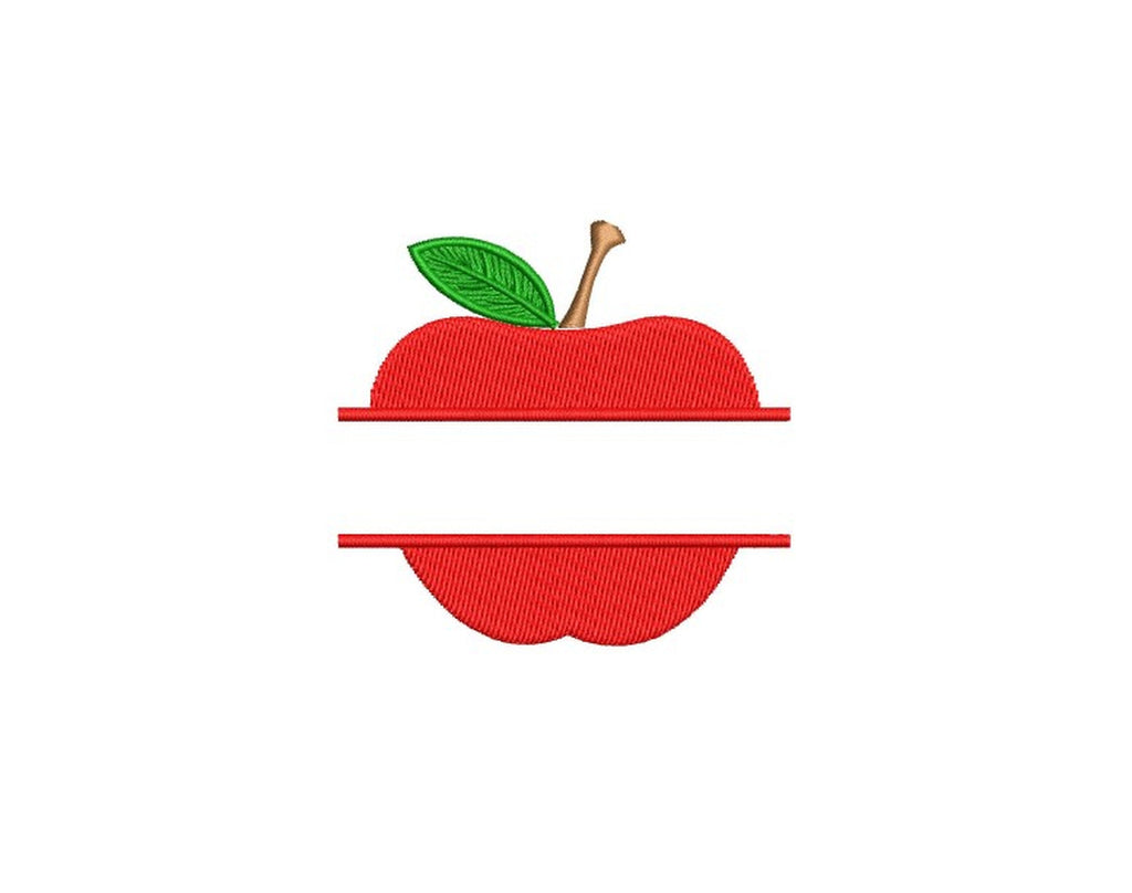 Split apple embroidery design, Back to school embroidery, School apple ...