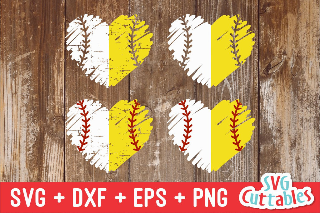 Split Baseball Heart svg - Softball Heart svg - Distressed - Grunge ...