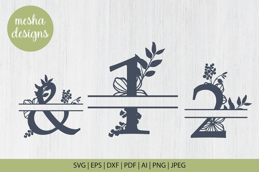 Split Botanical numbers Monogram Set 0-9 Svg cut file - So Fontsy