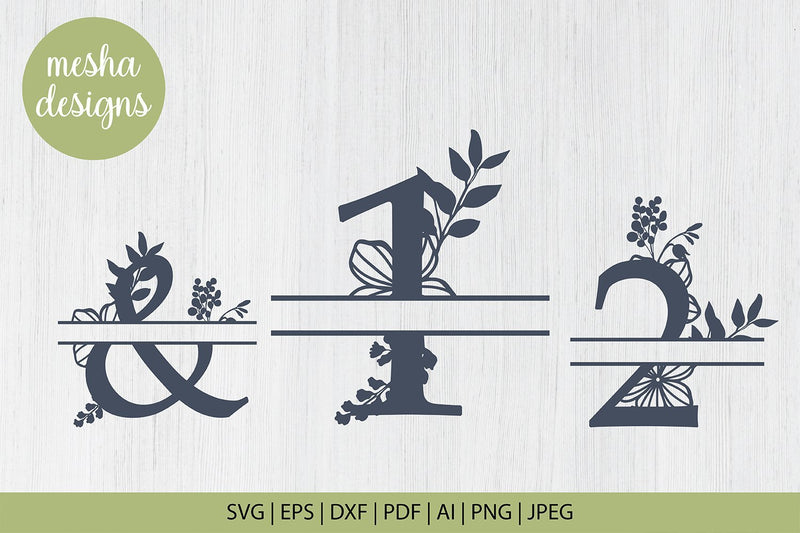 Split Botanical numbers Monogram Set 0-9 Svg cut file - So Fontsy