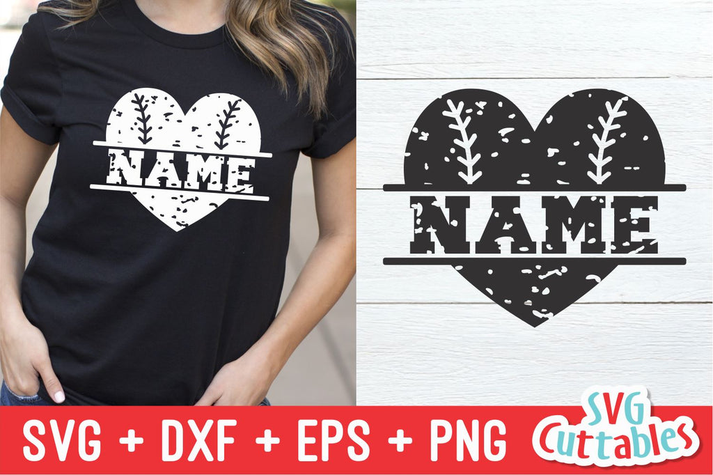 Split Distressed Baseball Heart - So Fontsy