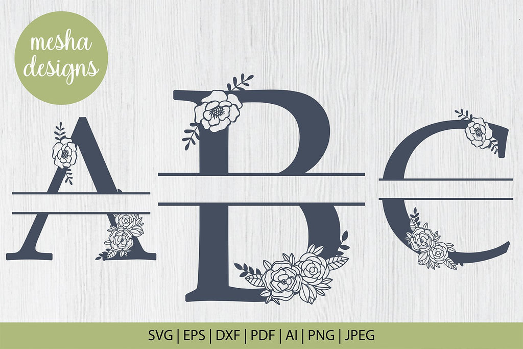 Split Floral Alphabet Svg Monogram set A to Z - So Fontsy