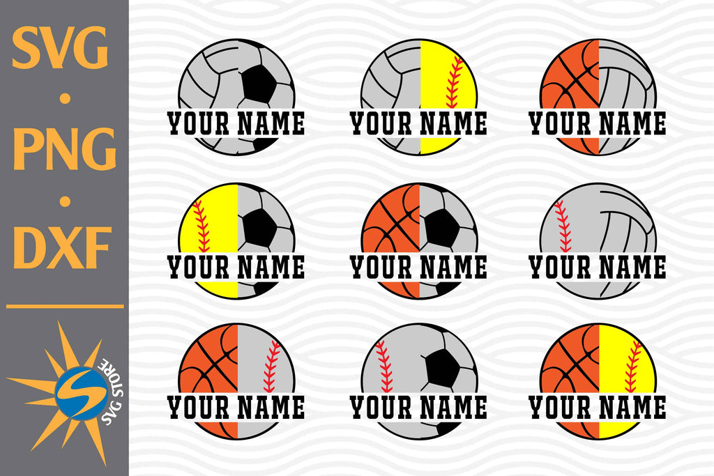 Split Half Sport Balls SVG, PNG, DXF Digital Files Include - So Fontsy