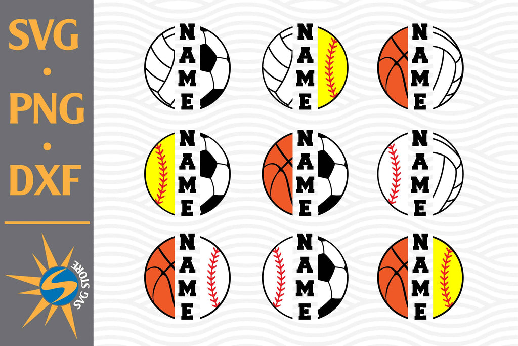 Split Half Sport Balls SVG, PNG, DXF Digital Files Include - So Fontsy