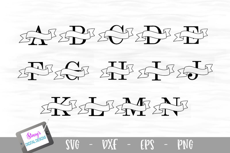 Split Letters A- Z - 26 Split monogram SVG files with banners - So Fontsy