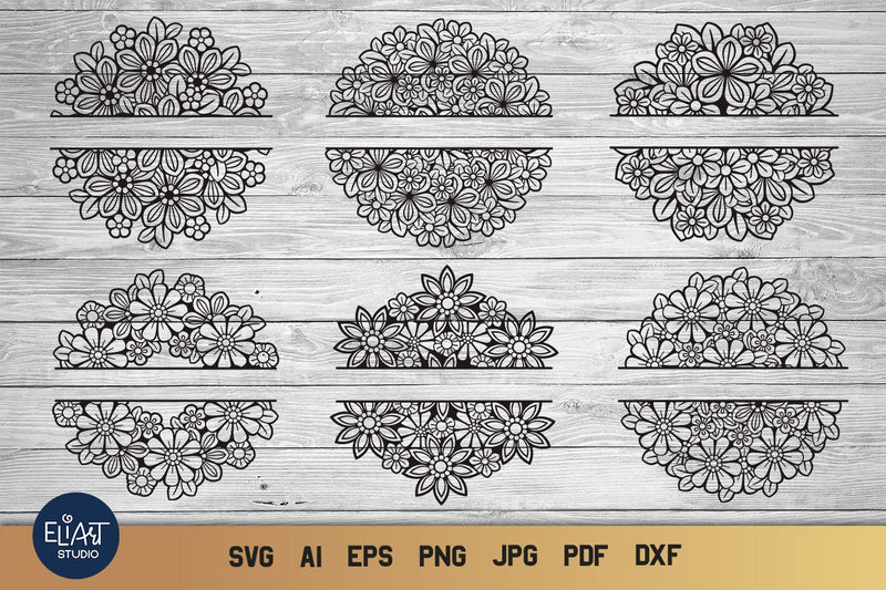 Split Mandala SVG, Floral Mandala SVG, Split Monogram SVG 6 Designs ...