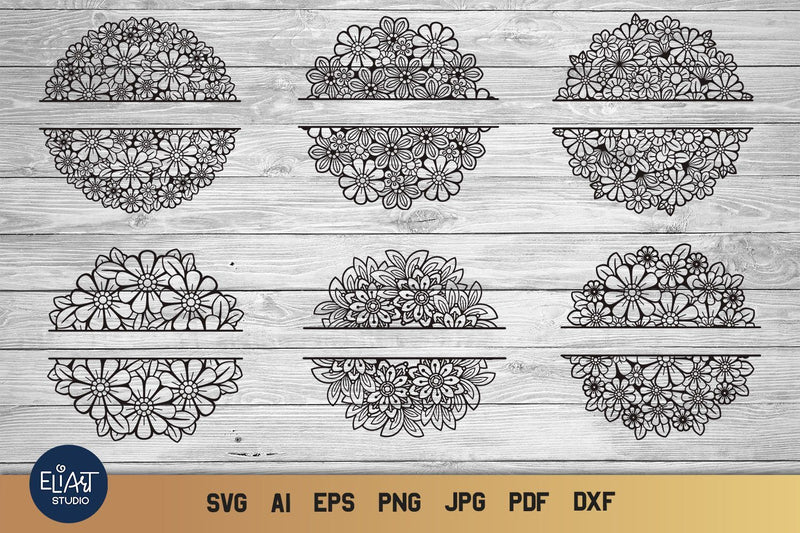 Split Mandala SVG, Floral Mandala SVG, Split Monogram SVG 6 Designs ...