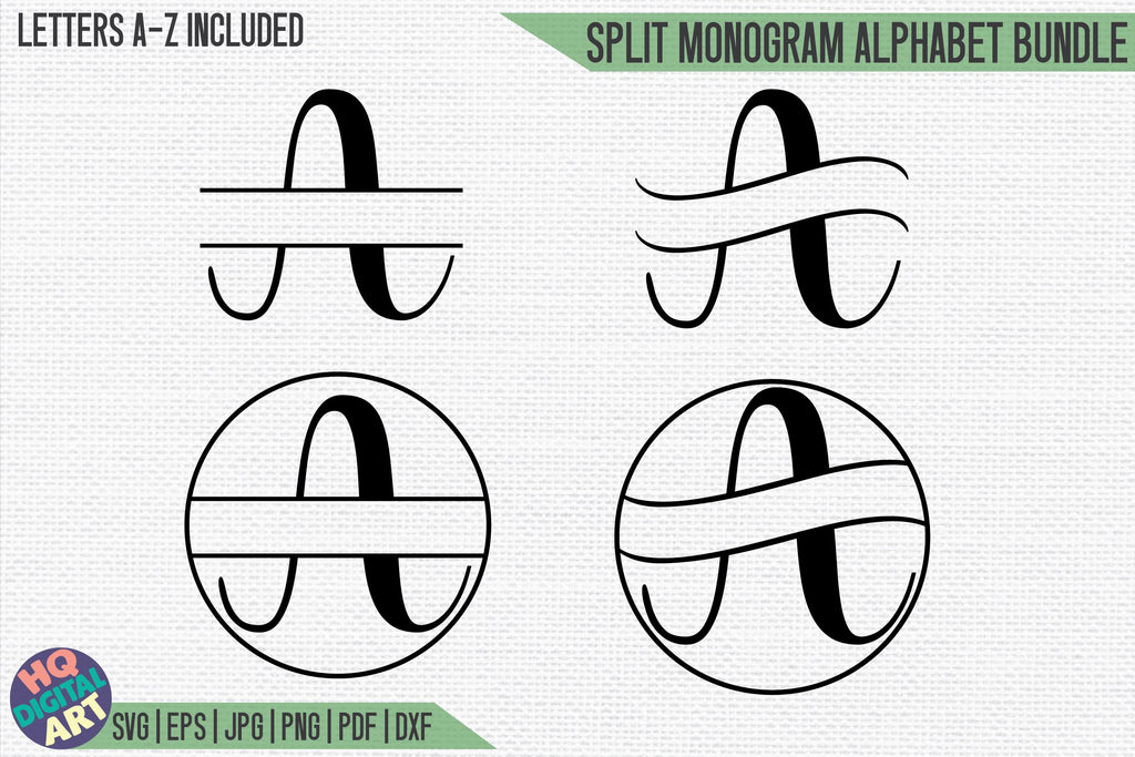 Split Monogram Alphabet Bundle SVG | 4 Letter Designs - So Fontsy