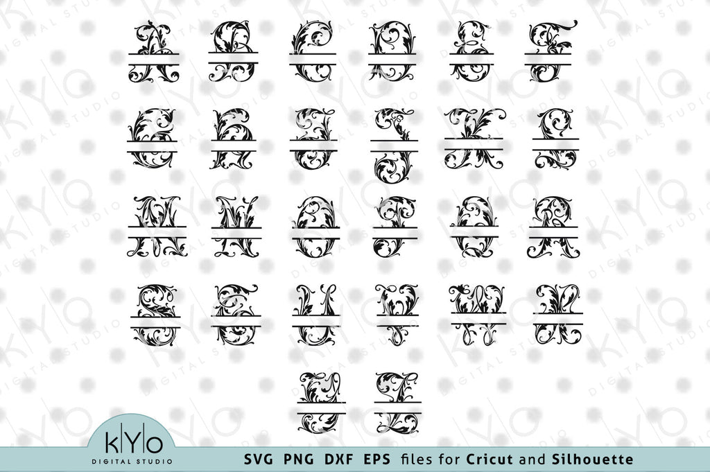 Split Monogram Font Bundle SVG files for Cricut and Silhouette - So Fontsy