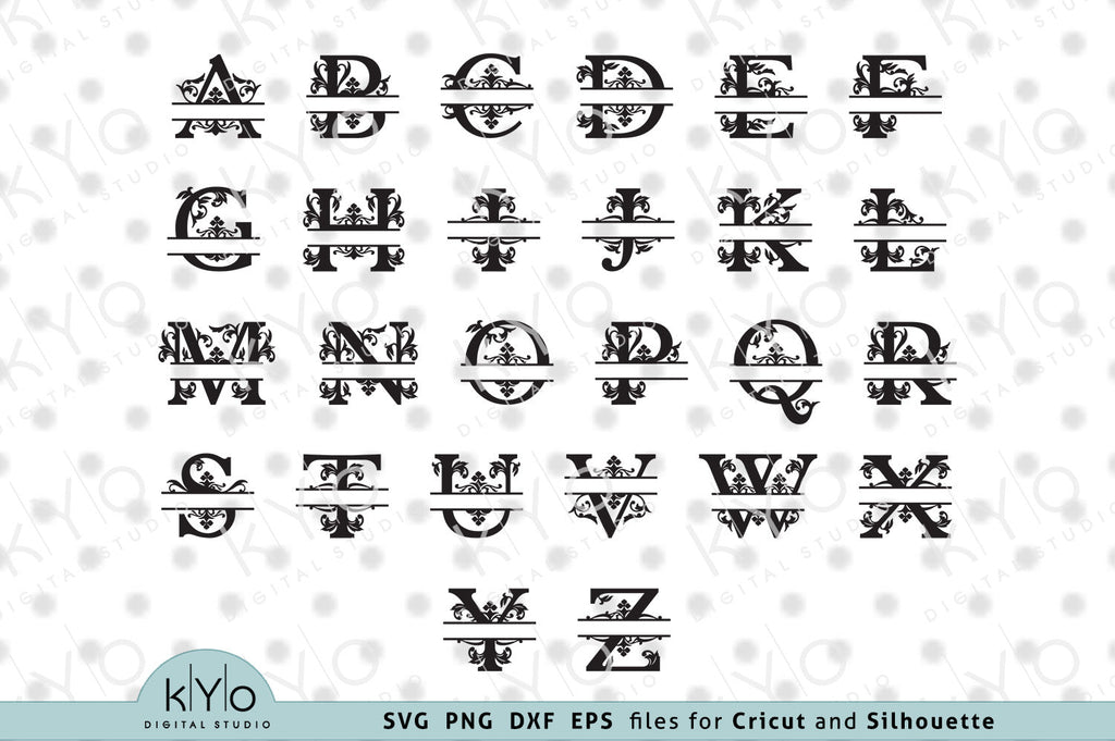 Split Monogram Font Bundle SVG files for Cricut and Silhouette - So Fontsy