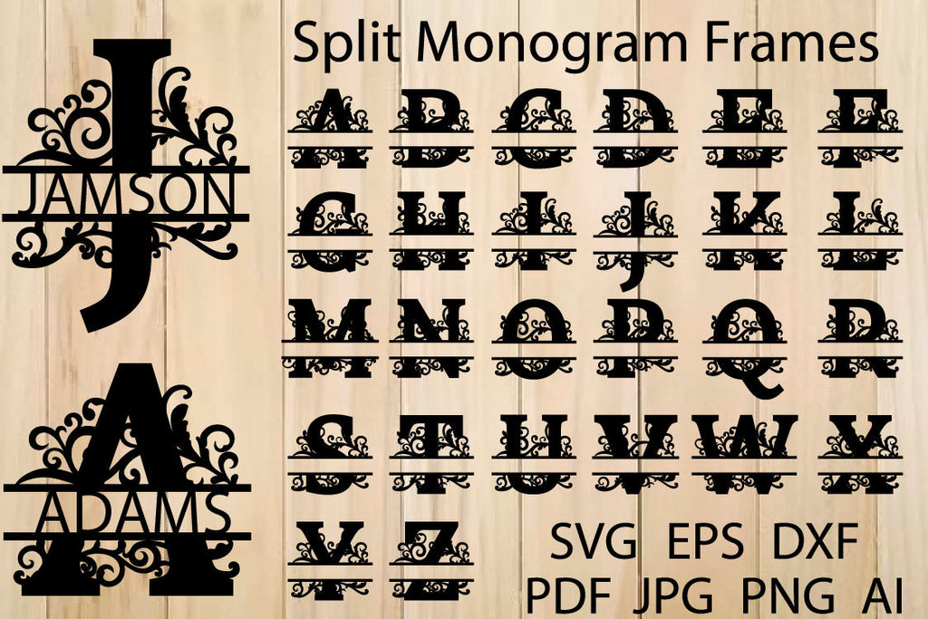 Split Monogram Letters SVG, Floral Split Monogram Frame Svg - So Fontsy