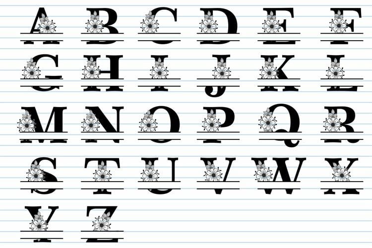 Split Monogram Letters Svg Set A-Z, Floral Split Letters Svg, Floral ...