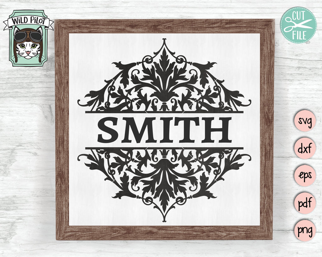 Split Monogram Medallion Frame SVG Cut File - So Fontsy