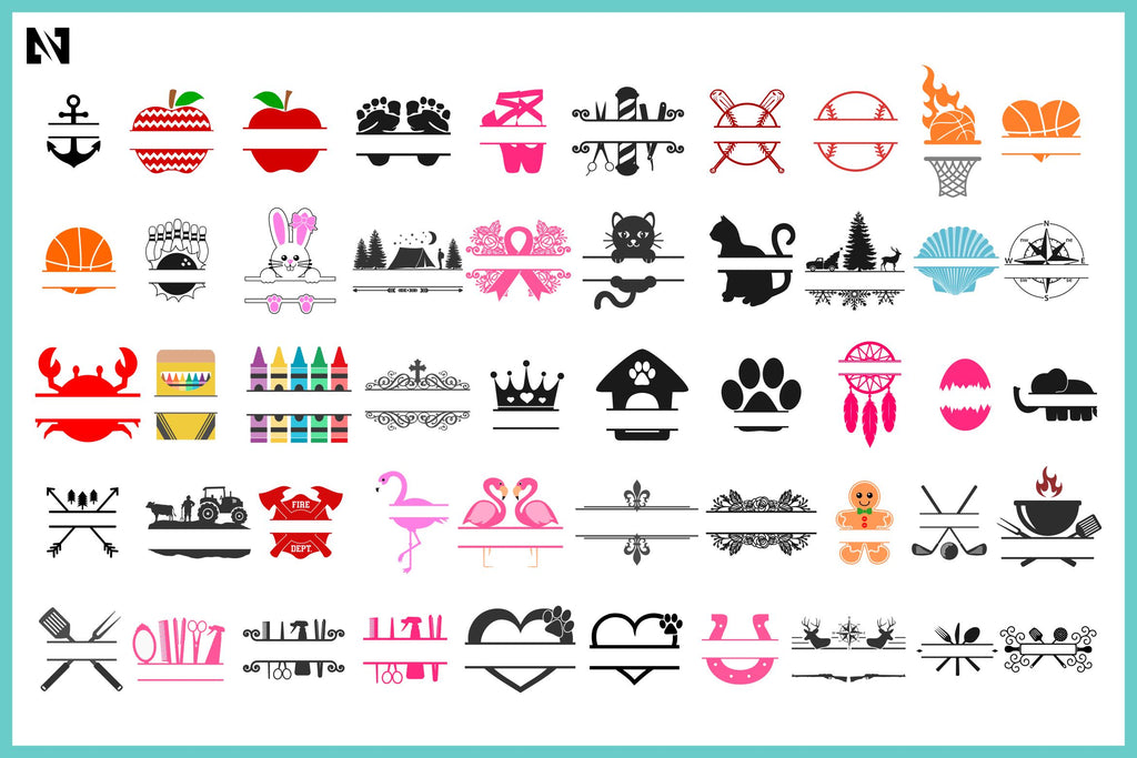 Split Monogram Svg Bundle, Monogram Svg, Monogram Frame Svg - So Fontsy