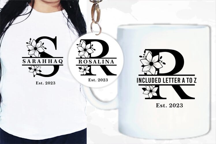 Floral Monogram Svg, Flowers Split Letters Svg Design - So Fontsy