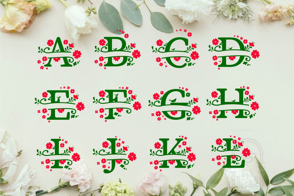 Split monogram with flowers SVG - So Fontsy