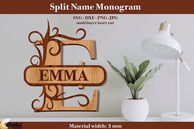 Split Name Monogram Laser Cut. 3D Name - So Fontsy