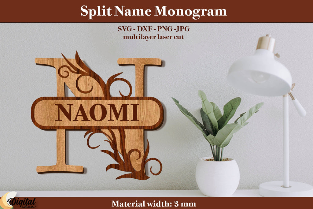 Split Name Monogram Laser Cut. 3D Name. Name Sign Laser Cut - So Fontsy