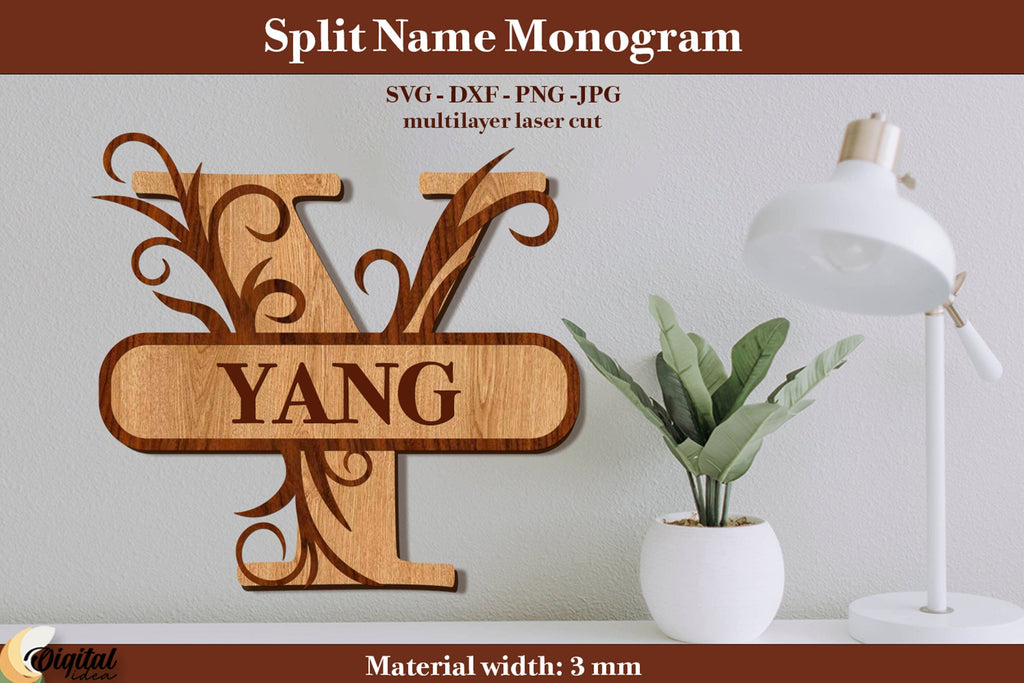 Split Name Monogram Laser Cut. 3D Name. Name Sign Laser Cut - So Fontsy