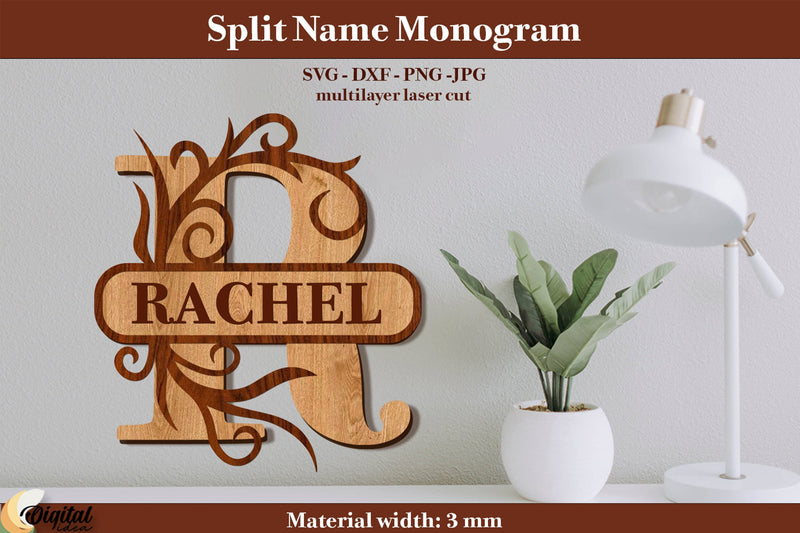 Split Name Monogram Laser Cut. Name Sign. Name Sign Laser Cut - So Fontsy