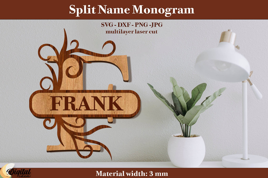 Split Name Monogram Laser Cut. Name Sign - So Fontsy