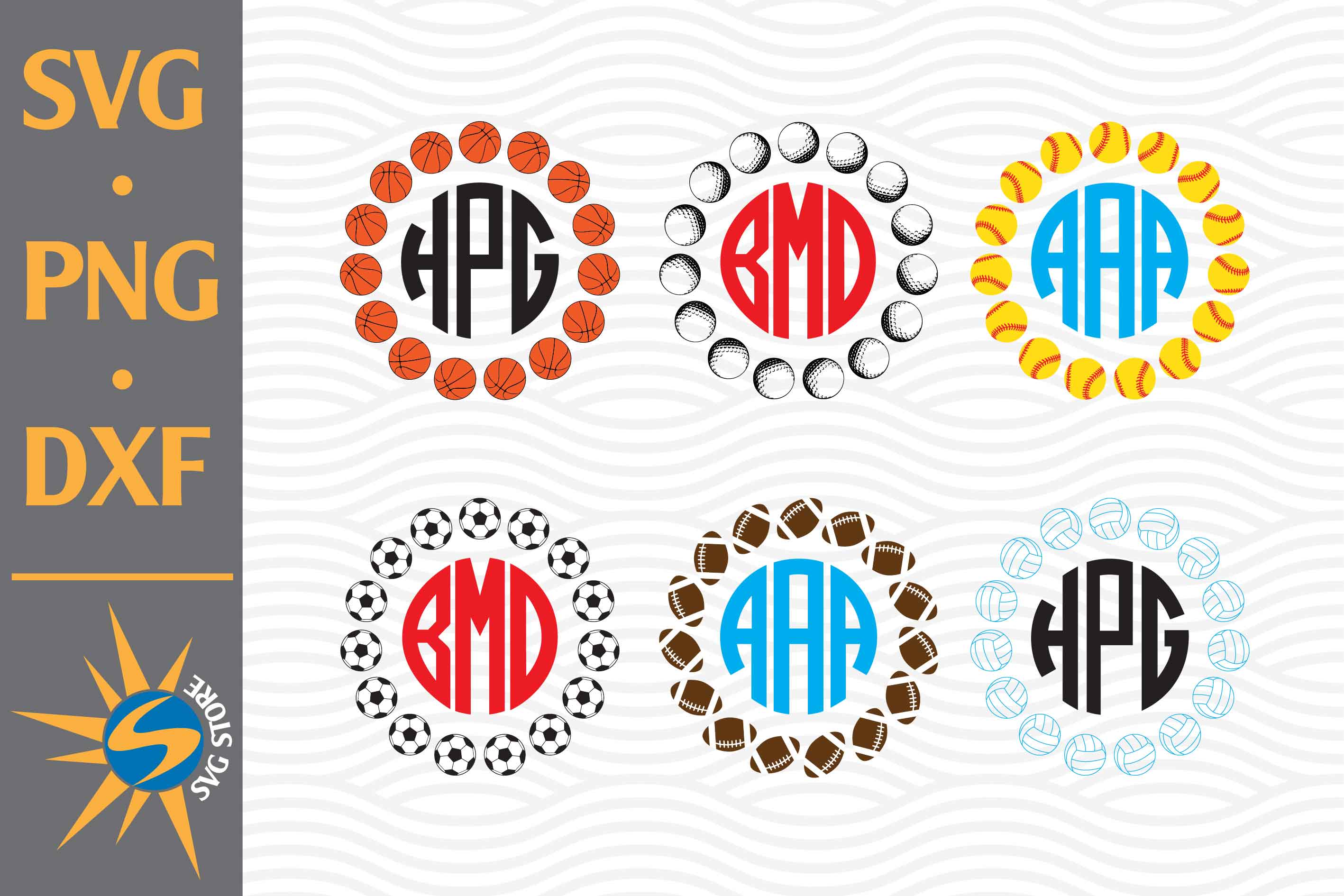 Sport Ball Monogram SVG, PNG, DXF Digital Files Include - So Fontsy