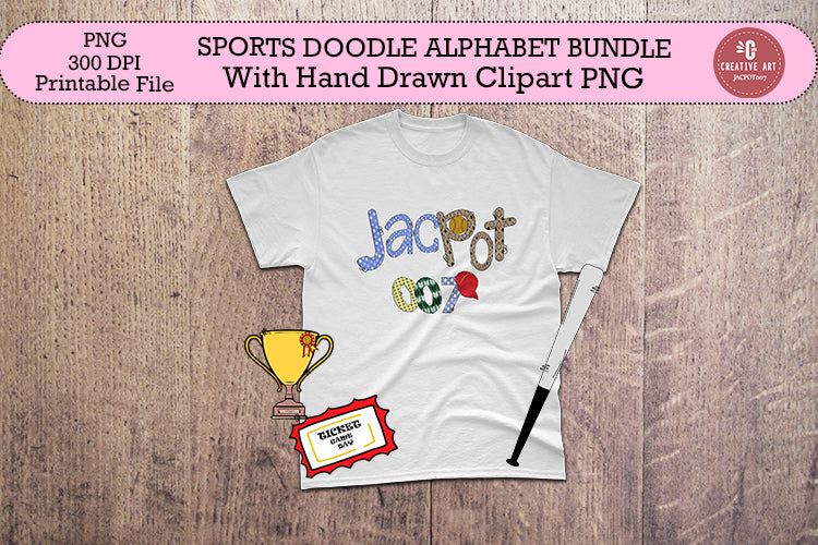 Sports Doodle Alphabet Bundle with Hand Drawn Clipart PNG - So Fontsy