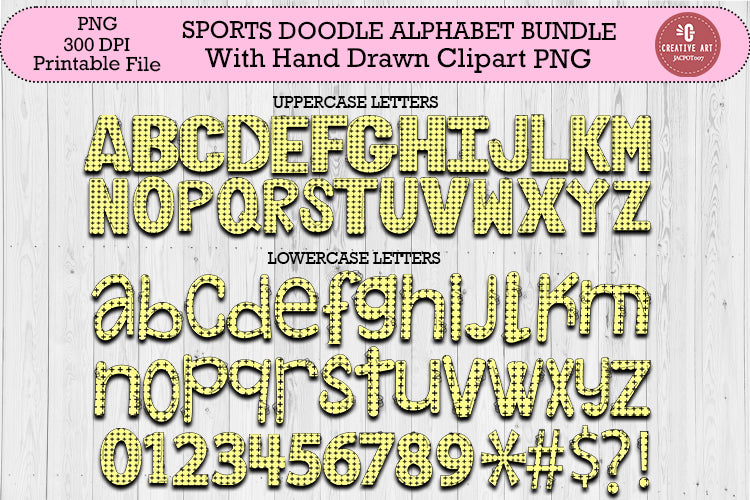 Sports Doodle Alphabet Bundle with Hand Drawn Clipart PNG - So Fontsy