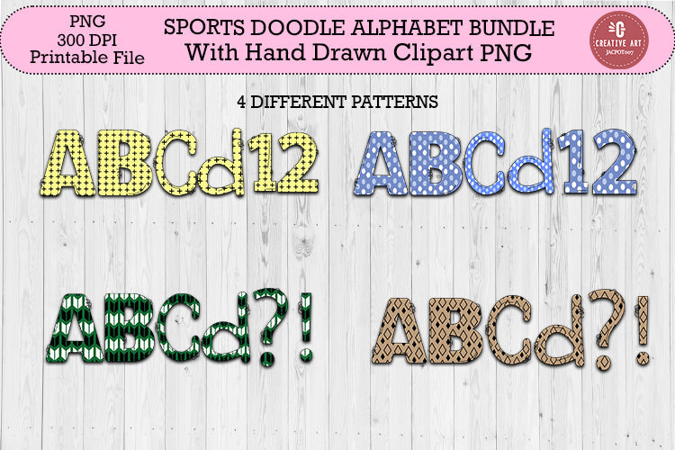 Sports Doodle Alphabet Bundle with Hand Drawn Clipart PNG - So Fontsy