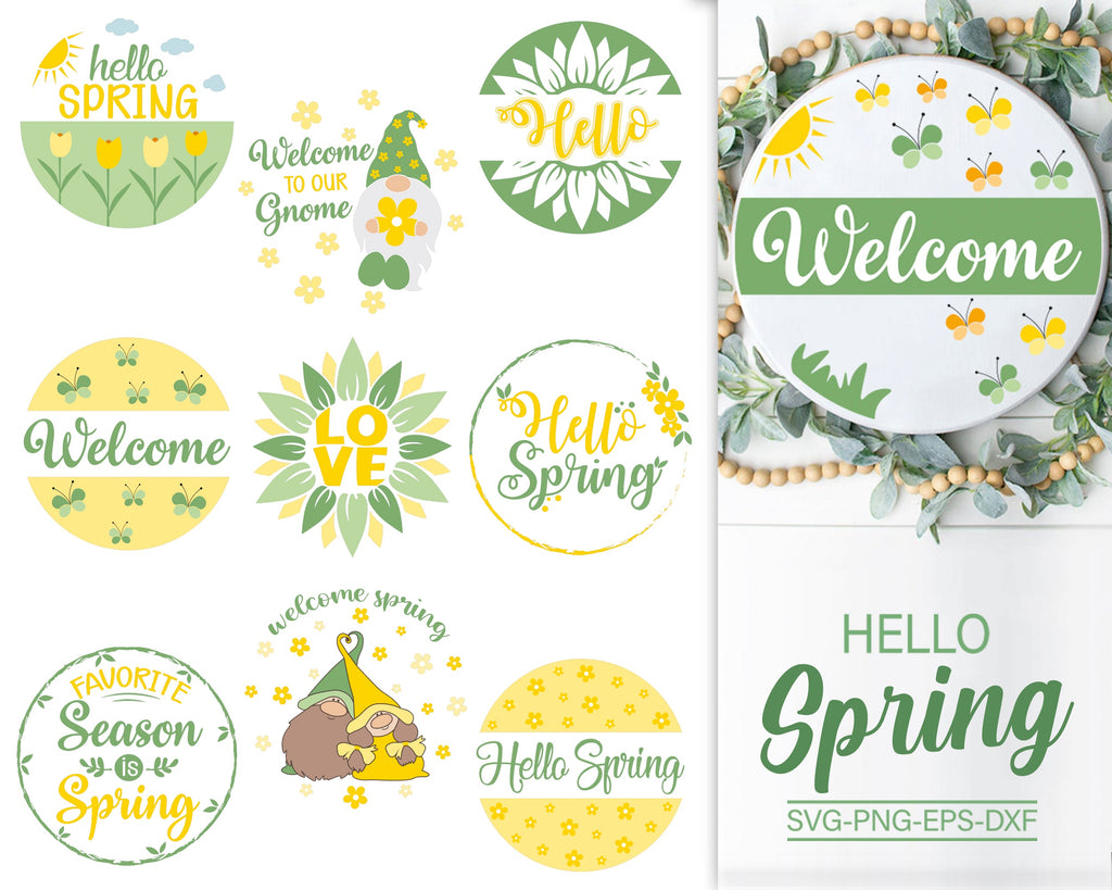 Spring Bundle Svg, Door Hanger Svg, Front Door Decor Svg - So Fontsy
