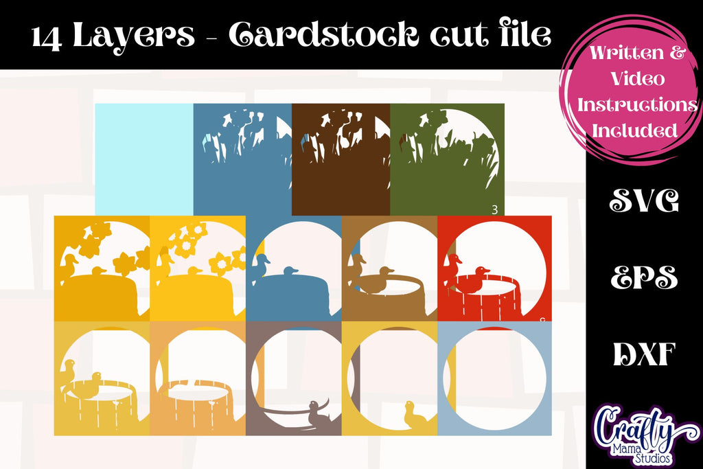 Spring Duck Svg Shadow Box, 3D Layered Ducklings Swimming - So Fontsy