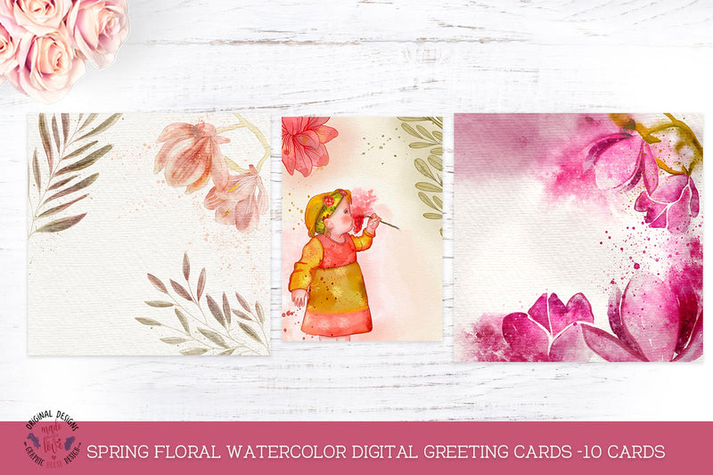 Spring Easter Watercolor Cards with Flowers - So Fontsy
