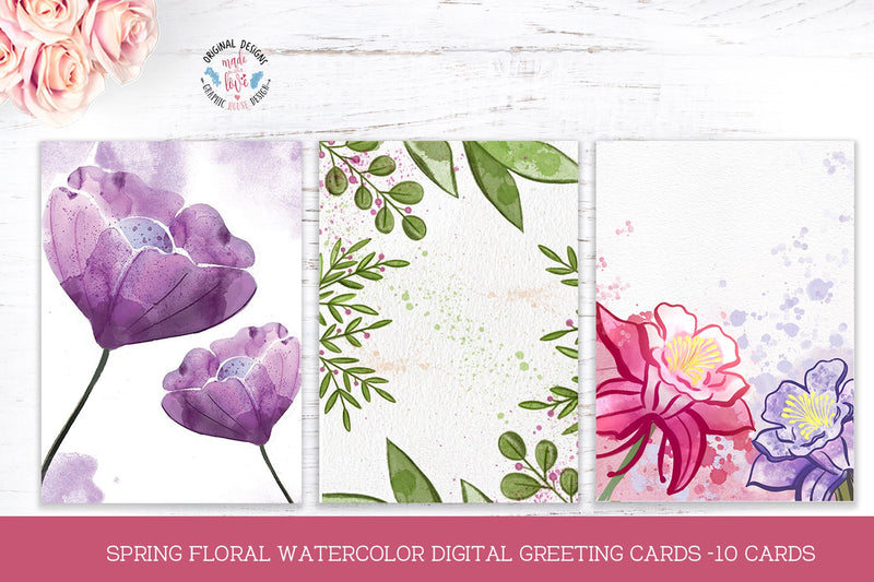Spring Easter Watercolor Cards with Flowers - So Fontsy