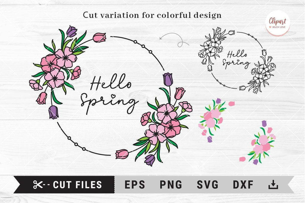 Spring floral wreath svg, Spring flowers monogram frame SVG, PNG, EPS ...