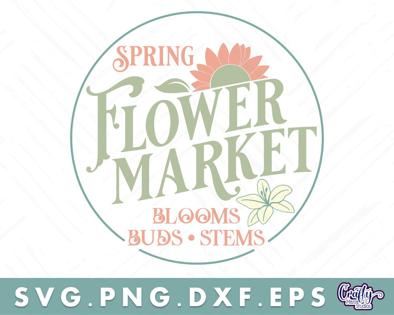 Spring Flower Market | Round Easter Svg | Door Hanger Svg - So Fontsy