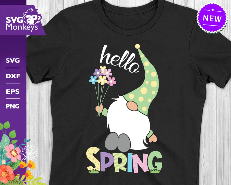 Spring Gnome Svg, Hello Spring Svg - So Fontsy