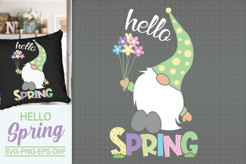 Spring Gnome Svg, Hello Spring Svg - So Fontsy