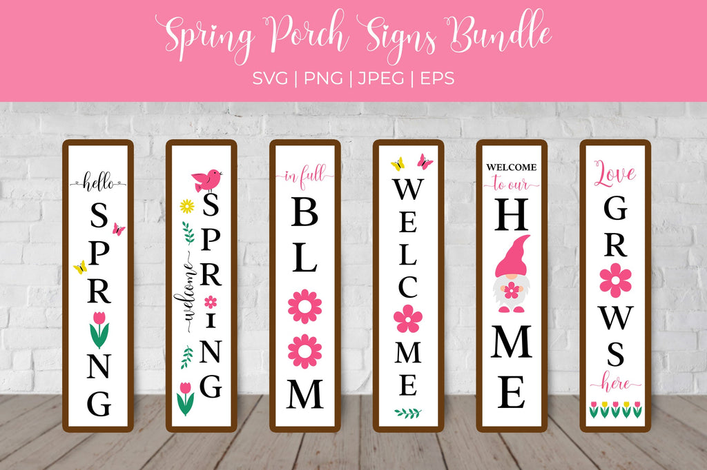 Spring Porch Sign SVG Bundle. Vertical front signs. - So Fontsy