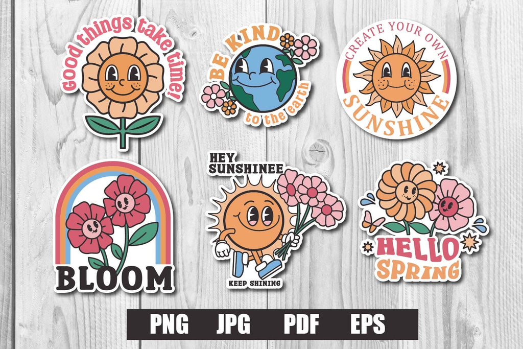 Spring retro bundles sticker printable - So Fontsy