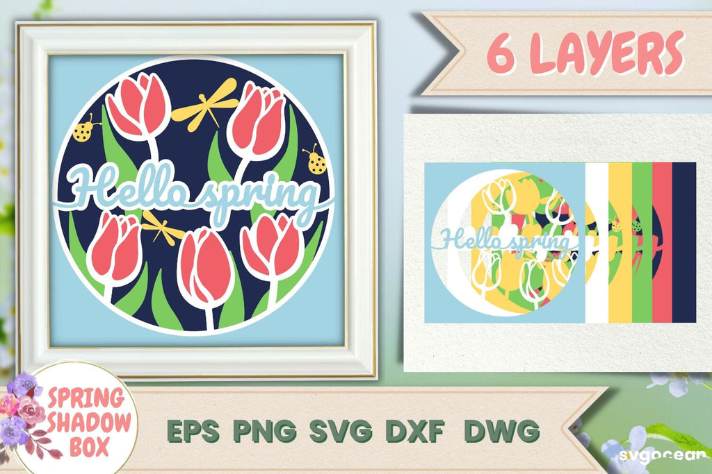 Spring Shadow Box | 3D Layered SVG | Lightbox - So Fontsy