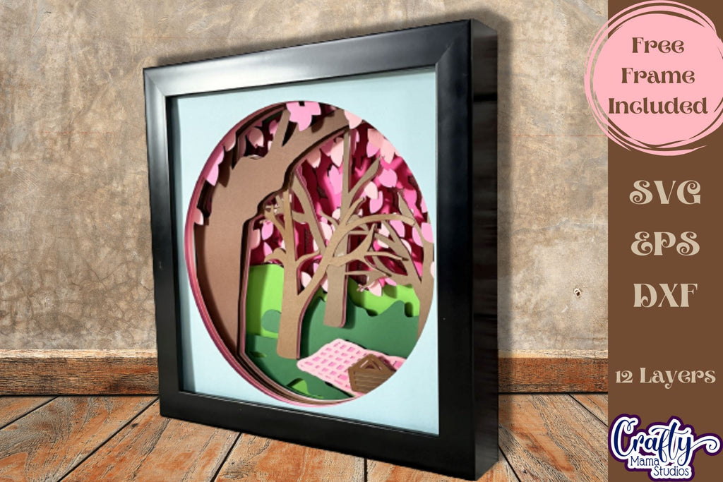 Spring Svg Shadow Box, 3D Layered Cherry Blossom Picnic File - So Fontsy