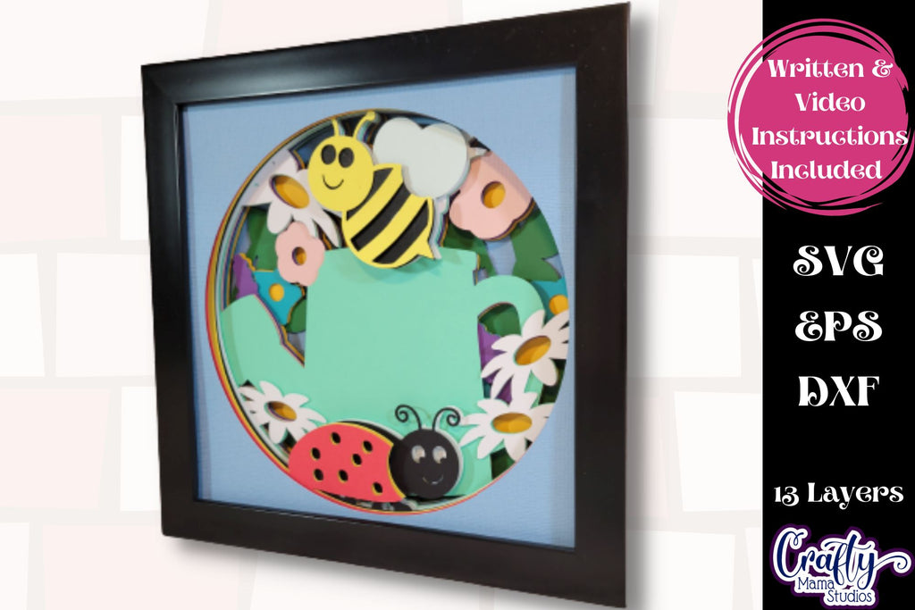 Spring Svg Shadow Box, 3D Layered Flowers Garden Bugs File - So Fontsy