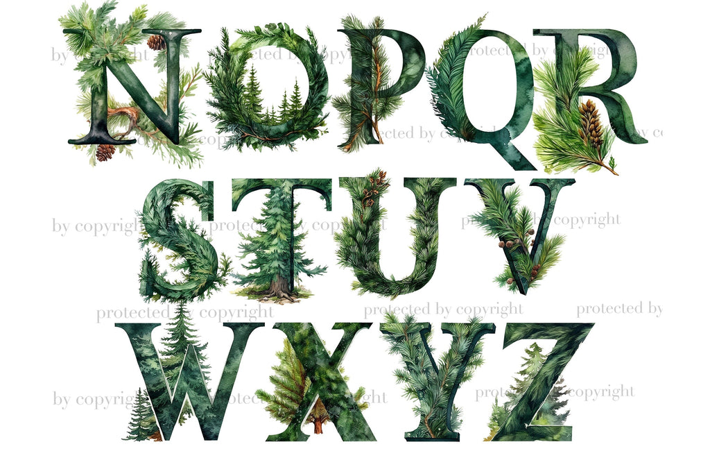 Spruce Branch Alphabet | Winter Letters - So Fontsy